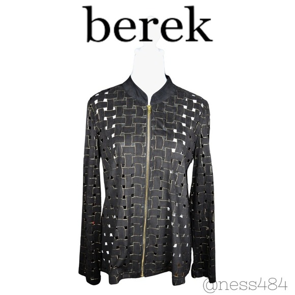 berek | Jackets & Coats | Berek Women Med Black Woven Cutout Zip Front ...